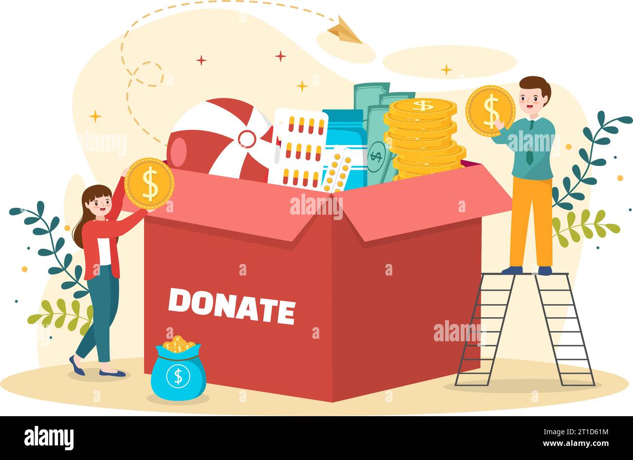 Fundraising Charity and Donation Vector Illustration with Volunteers ...