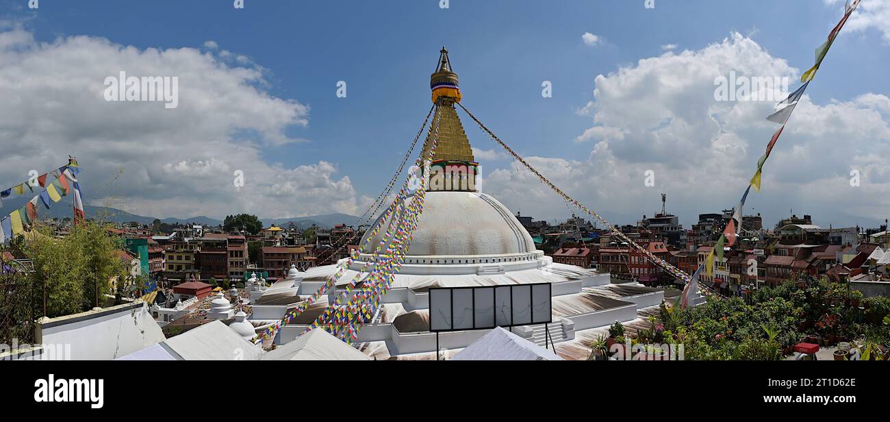 Panorama of Boudhanath Stupa and its surroundings, located on an ...
