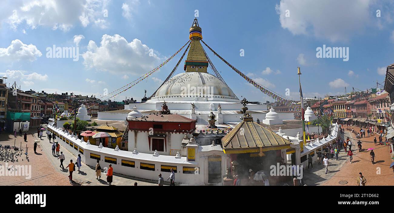 Panoramic view of the massive Boudhanath Stupa, located in the ...