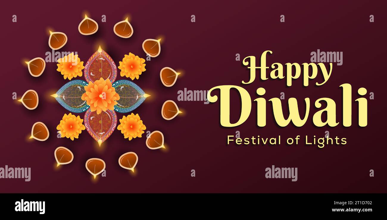 diwali festival of lights horizontal banner illustration in gradient ...