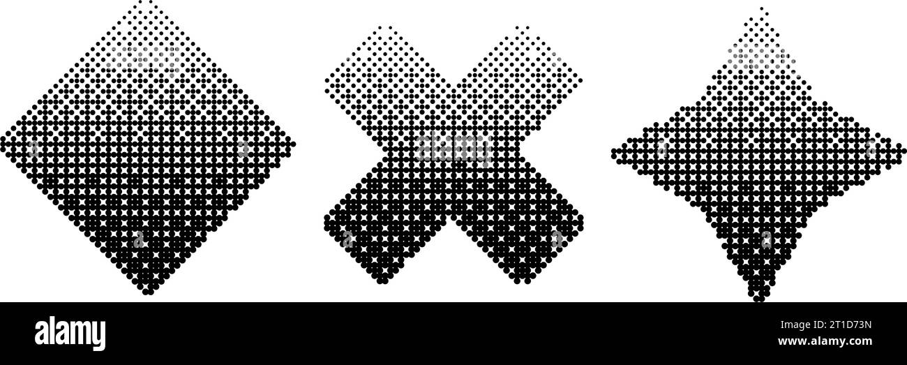 Geometric shapes bitmap set. Dither gradient forms collection. Square ...