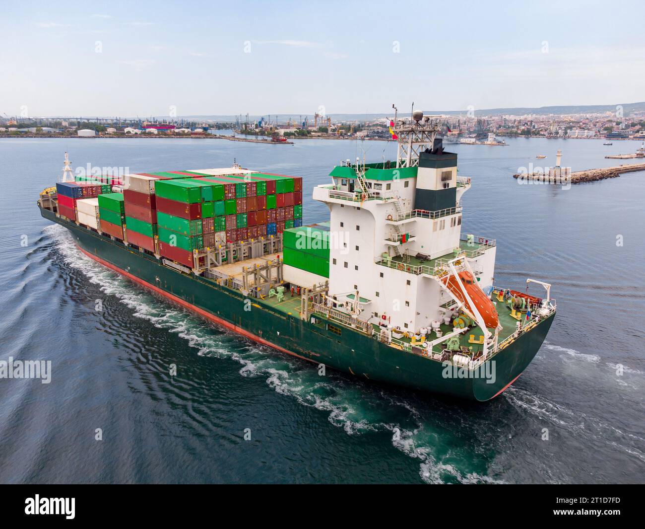 Aerial top view big container ship, shipping or transportation concept ...