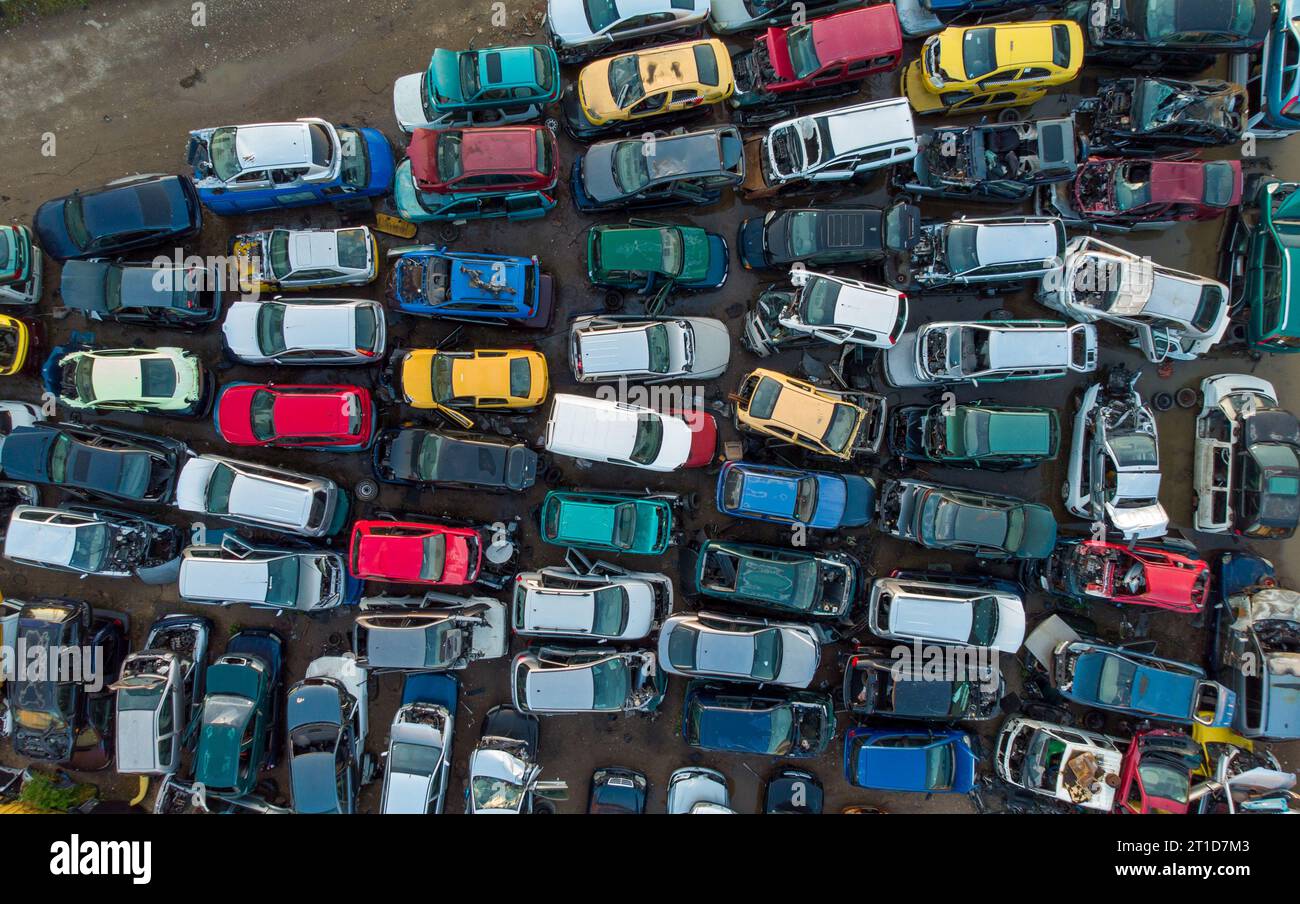 Aerial top view of the big car dump Stock Photo - Alamy
