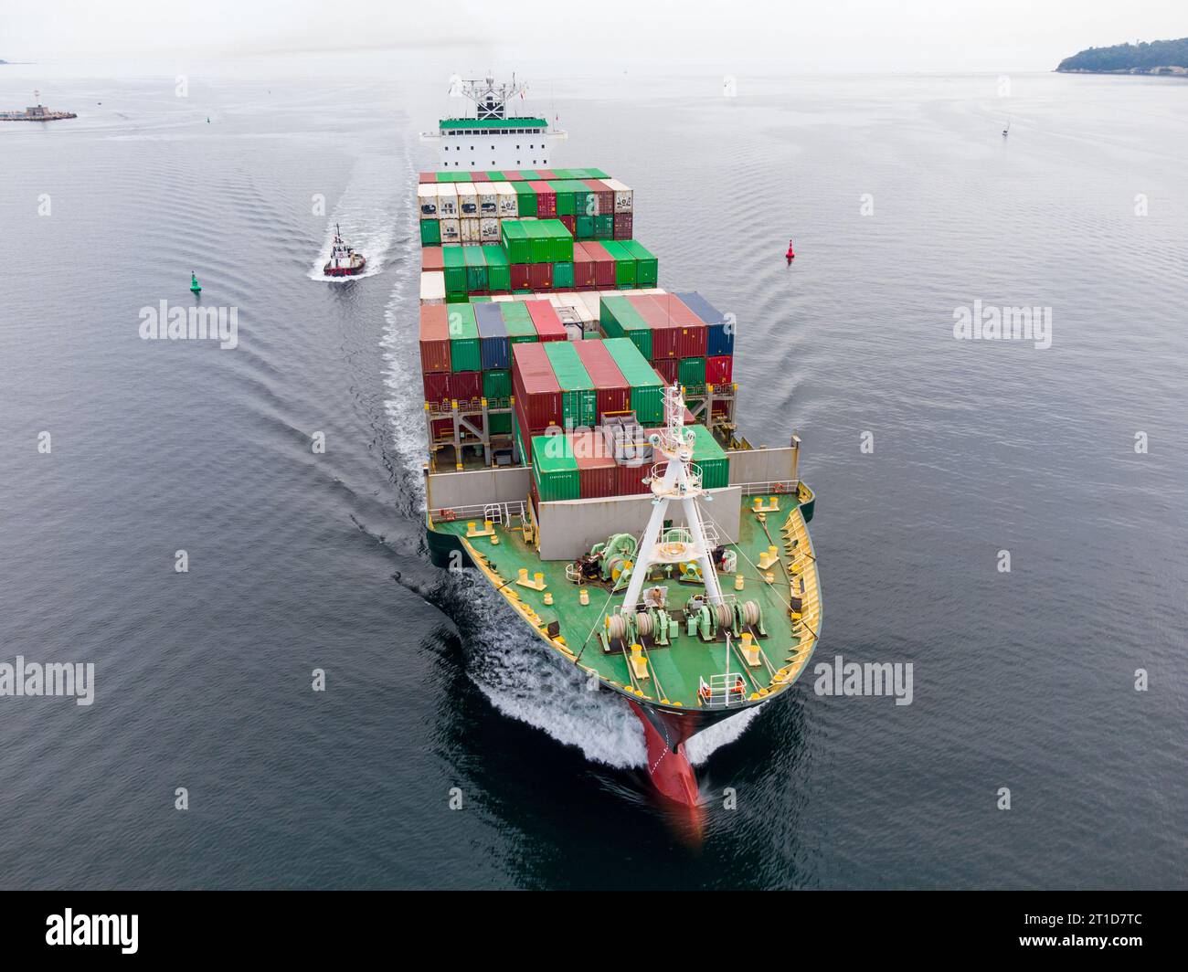 Aerial top view big container ship, shipping or transportation concept ...