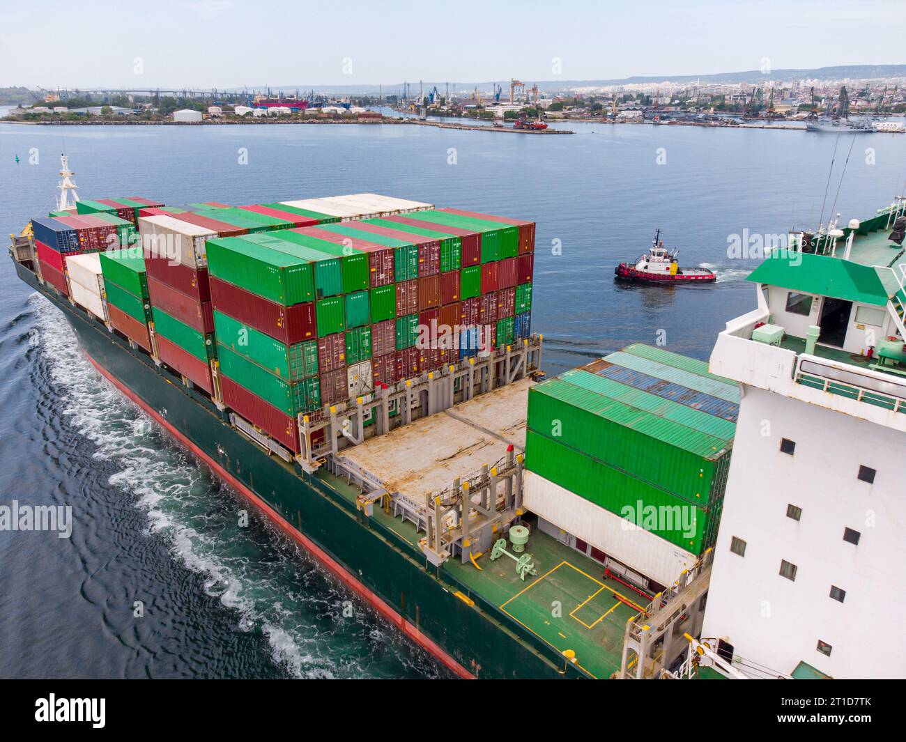 Aerial top view big container ship, shipping or transportation concept ...