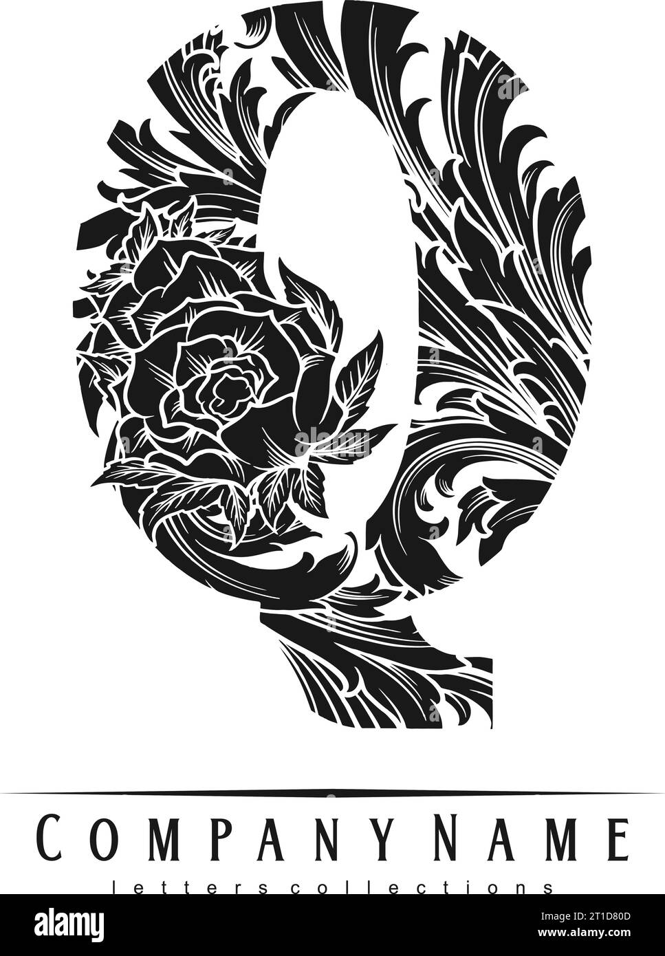 Elegant enchantment letter Q monogram logo outline vector illustrations ...