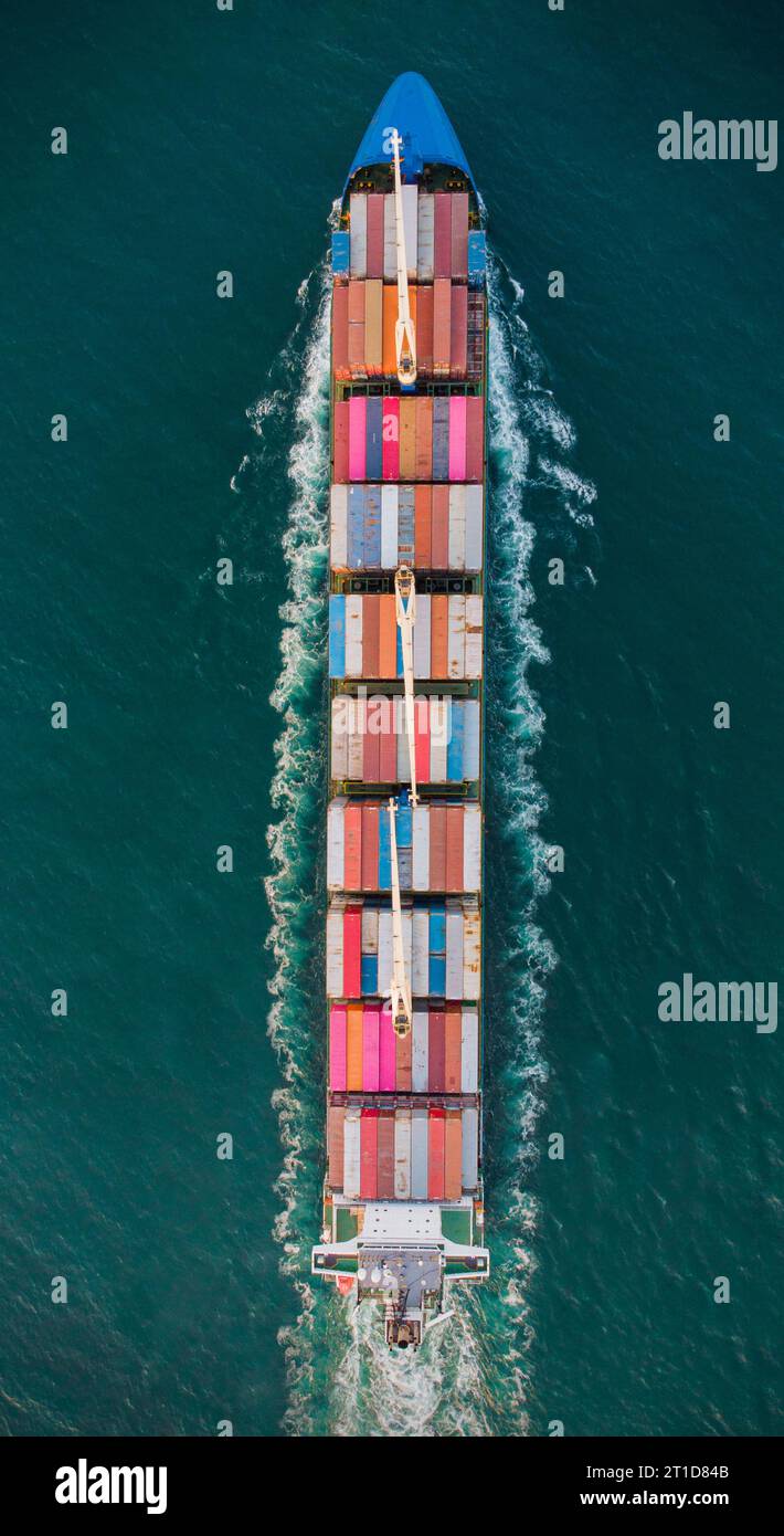 Aerial top view of cargo container ship in the sea Stock Photo - Alamy