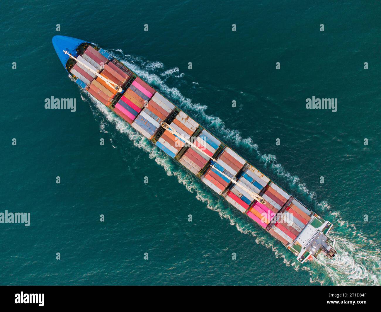 Aerial top view of cargo container ship in the sea Stock Photo - Alamy