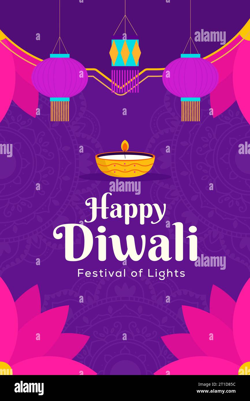 happy diwali festival of light vertical banner illustration Stock ...
