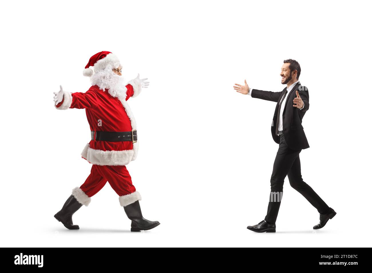 Full length profile shot of santa claus meeting a businessman isolated ...
