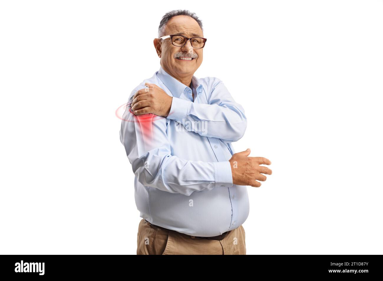 Mature man with arthritis in the shoulder joint, pain and desease ...