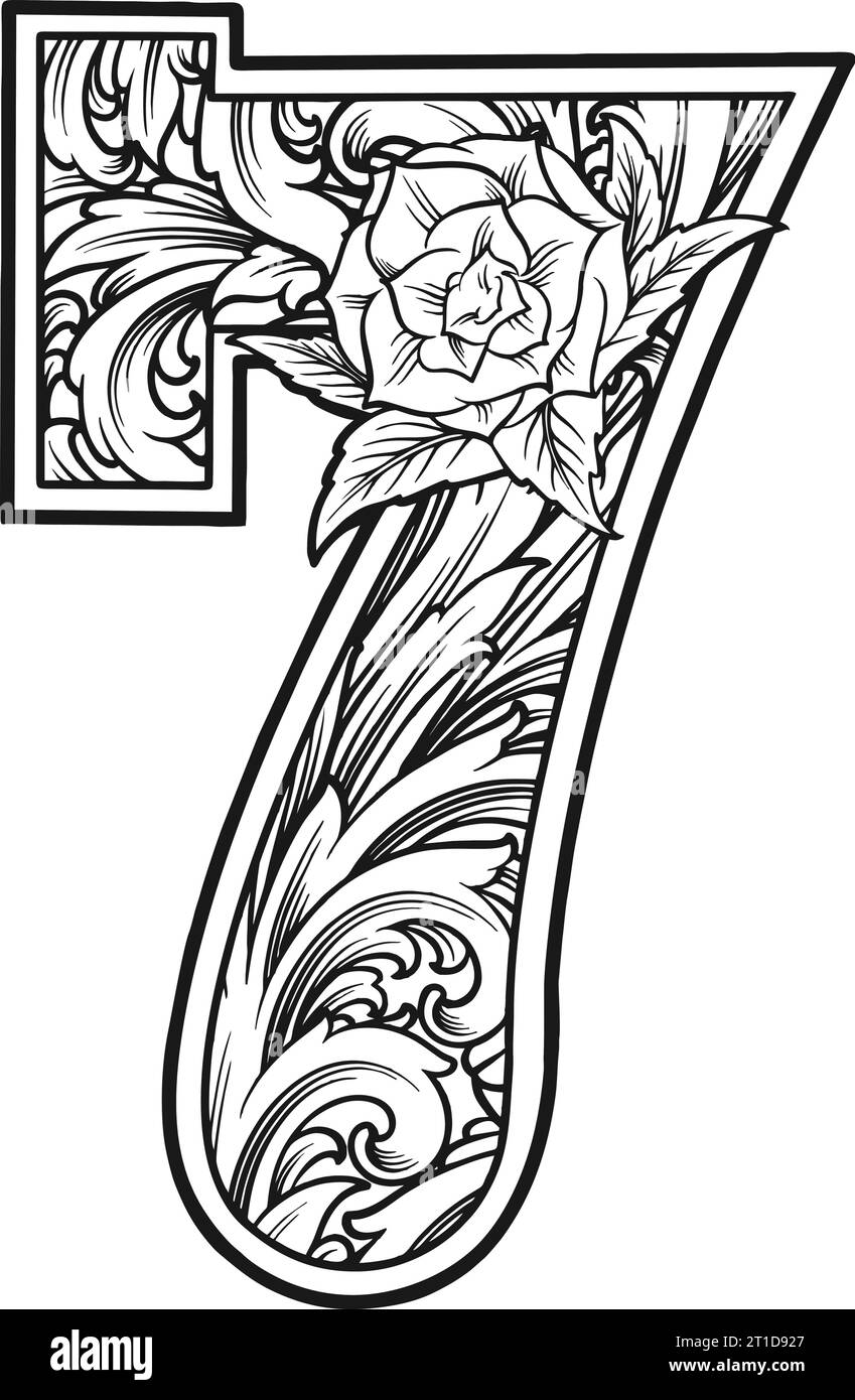 Classic flourish luxury number 7 monogram logo outline vector ...