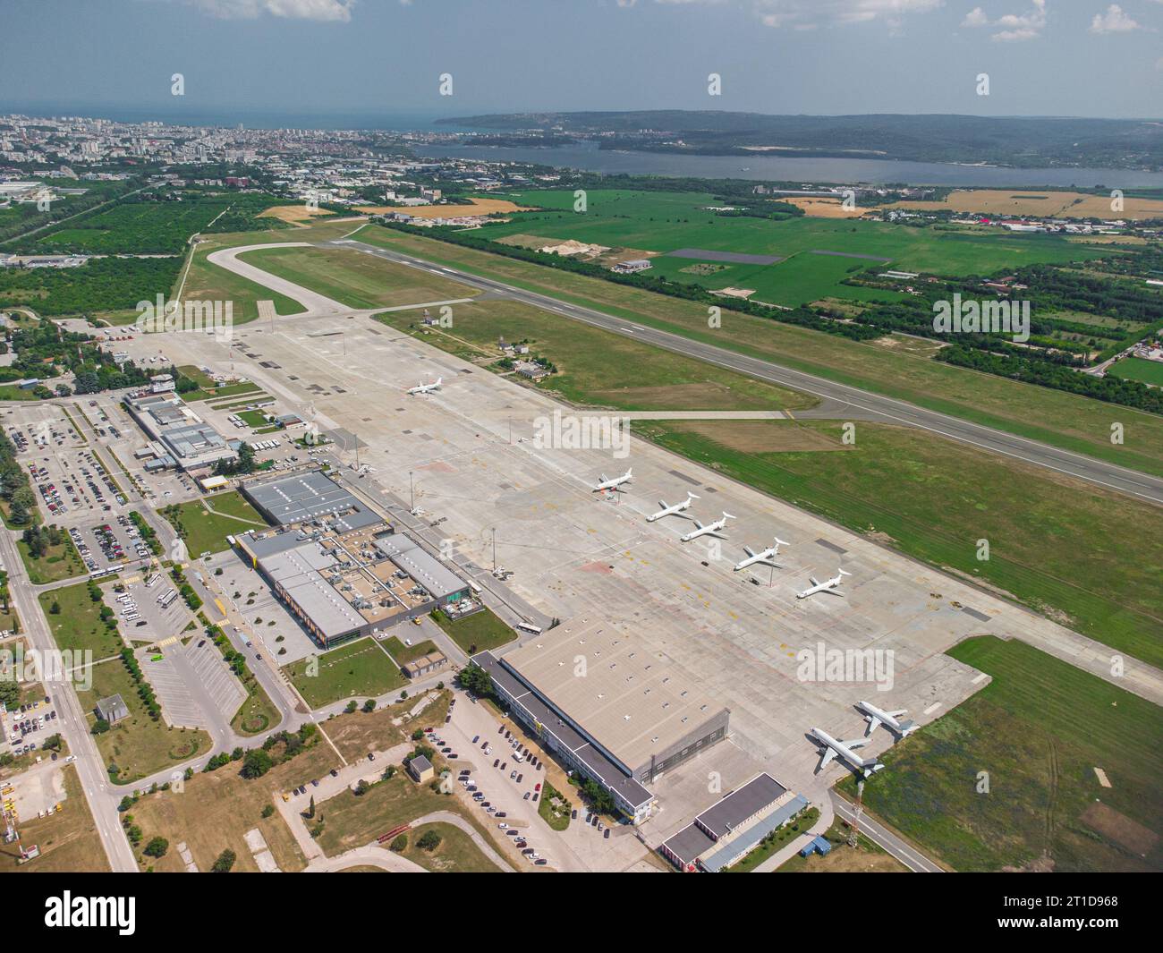Airport with airplanes, aerial top view Stock Photo - Alamy