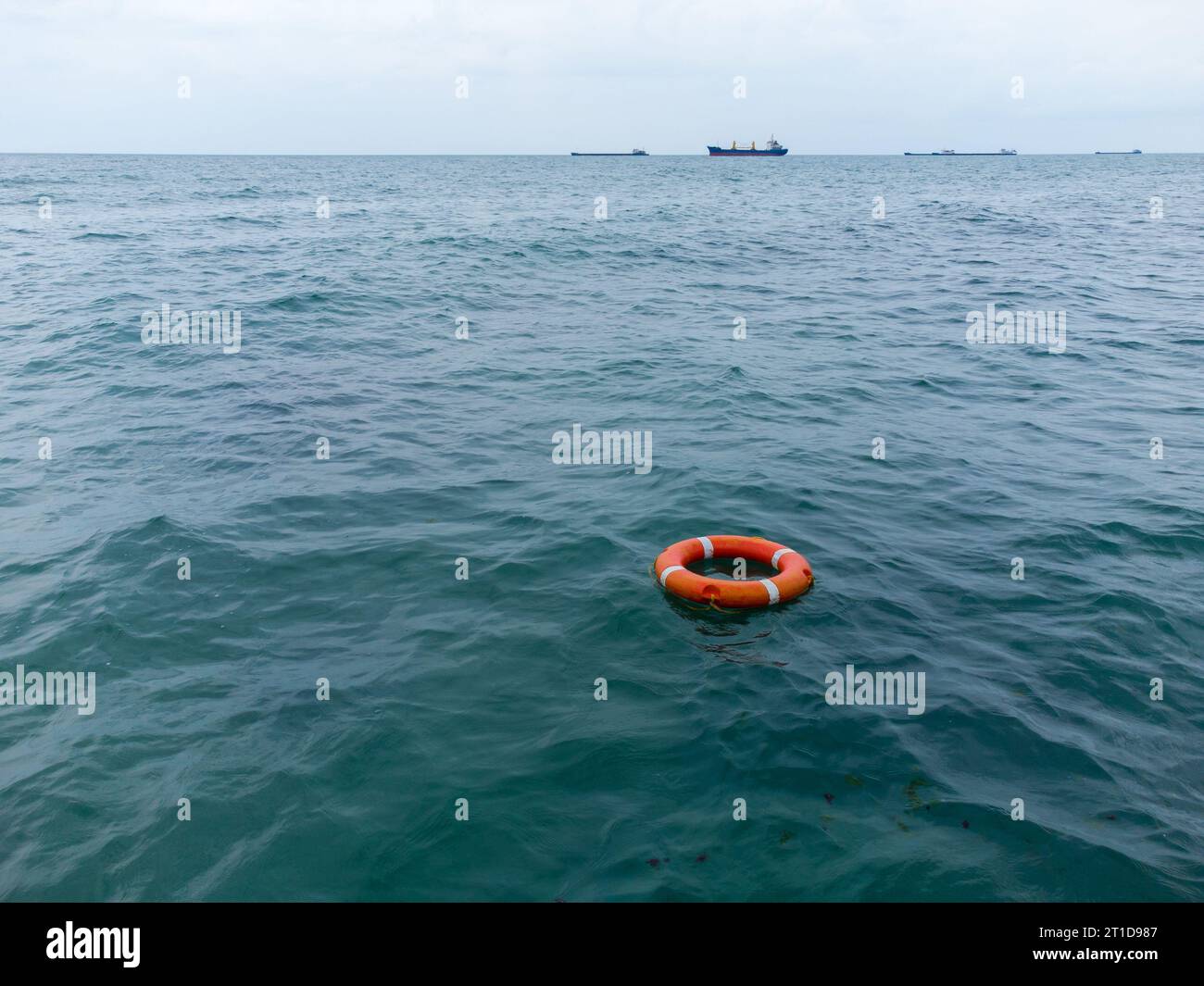 Aerial view of lifebuoy in the sea. Life ring floating in a sea Stock ...