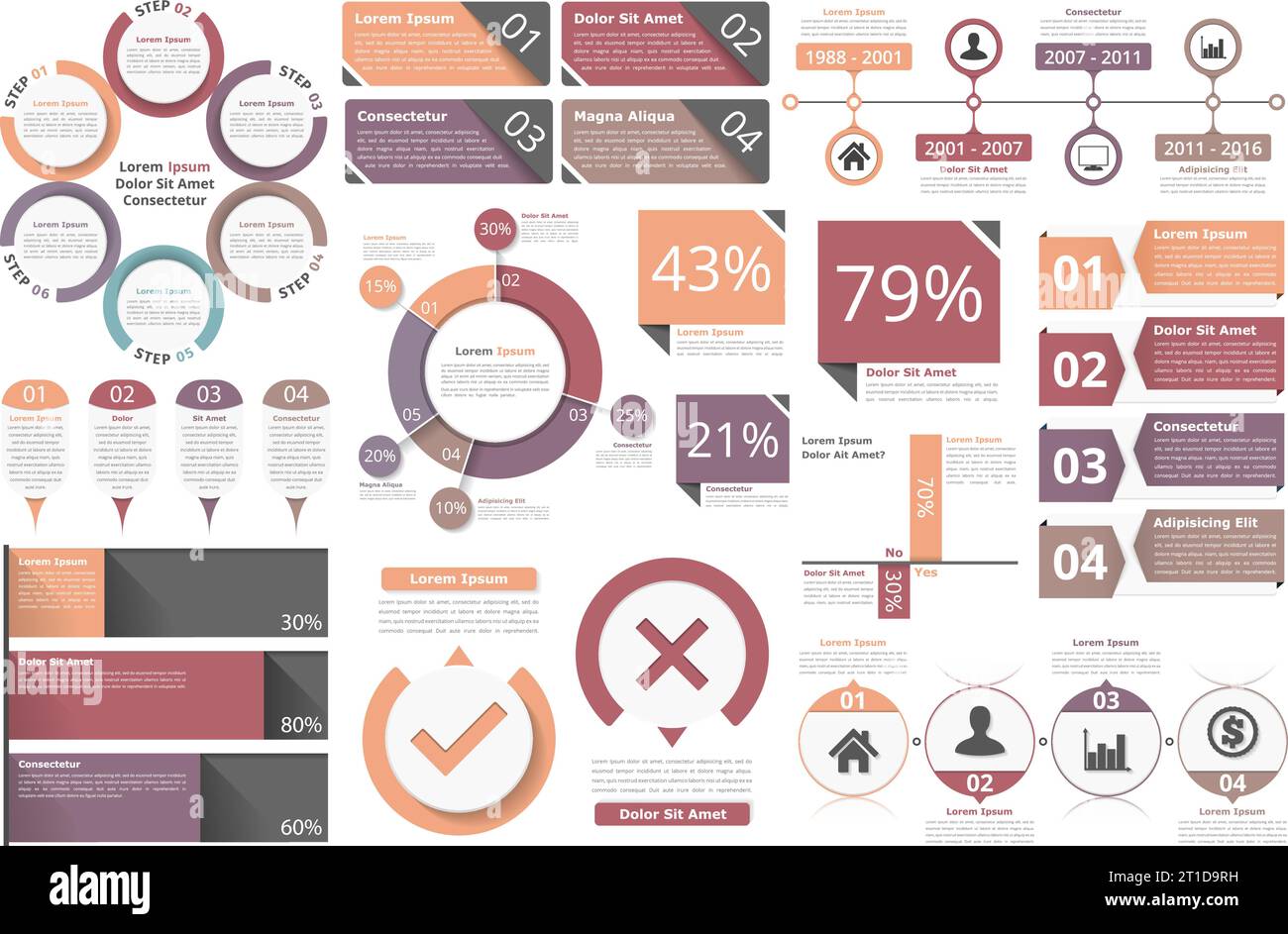 Infographic objects for presentation, reports, workflow - circle diagram, bar graph, pie chart ...