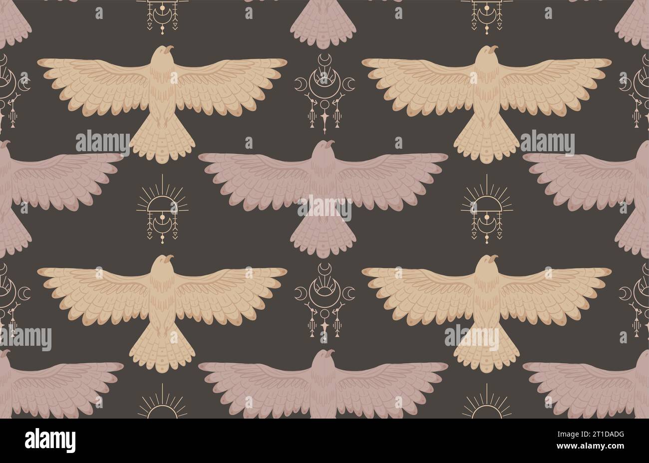 Vector occult flat texture eagles with spread wings and boho totem on ...