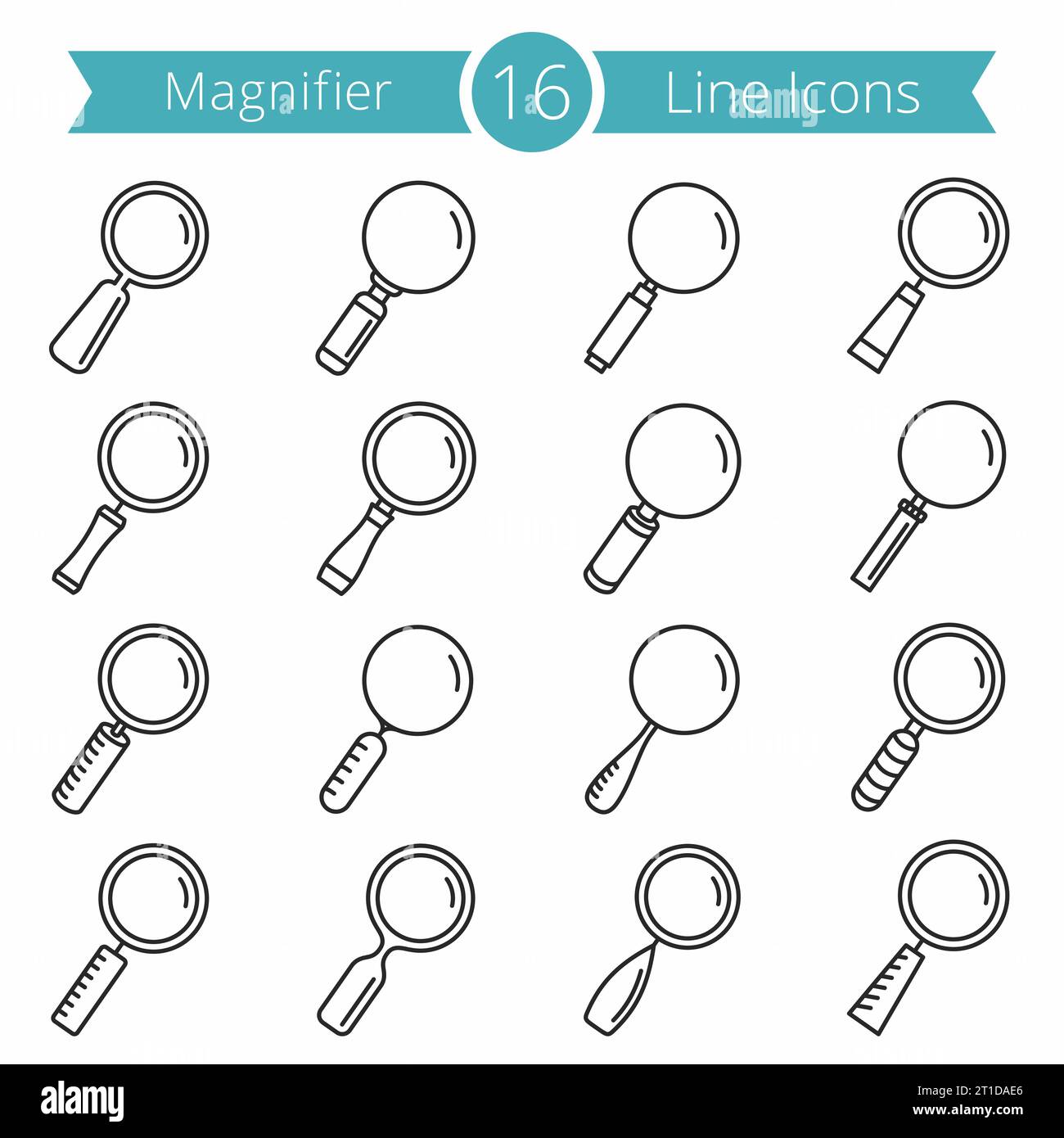 Set of 16 magnifying glass line icons, zoom icons set, vector eps10 illustration Stock Vector ...
