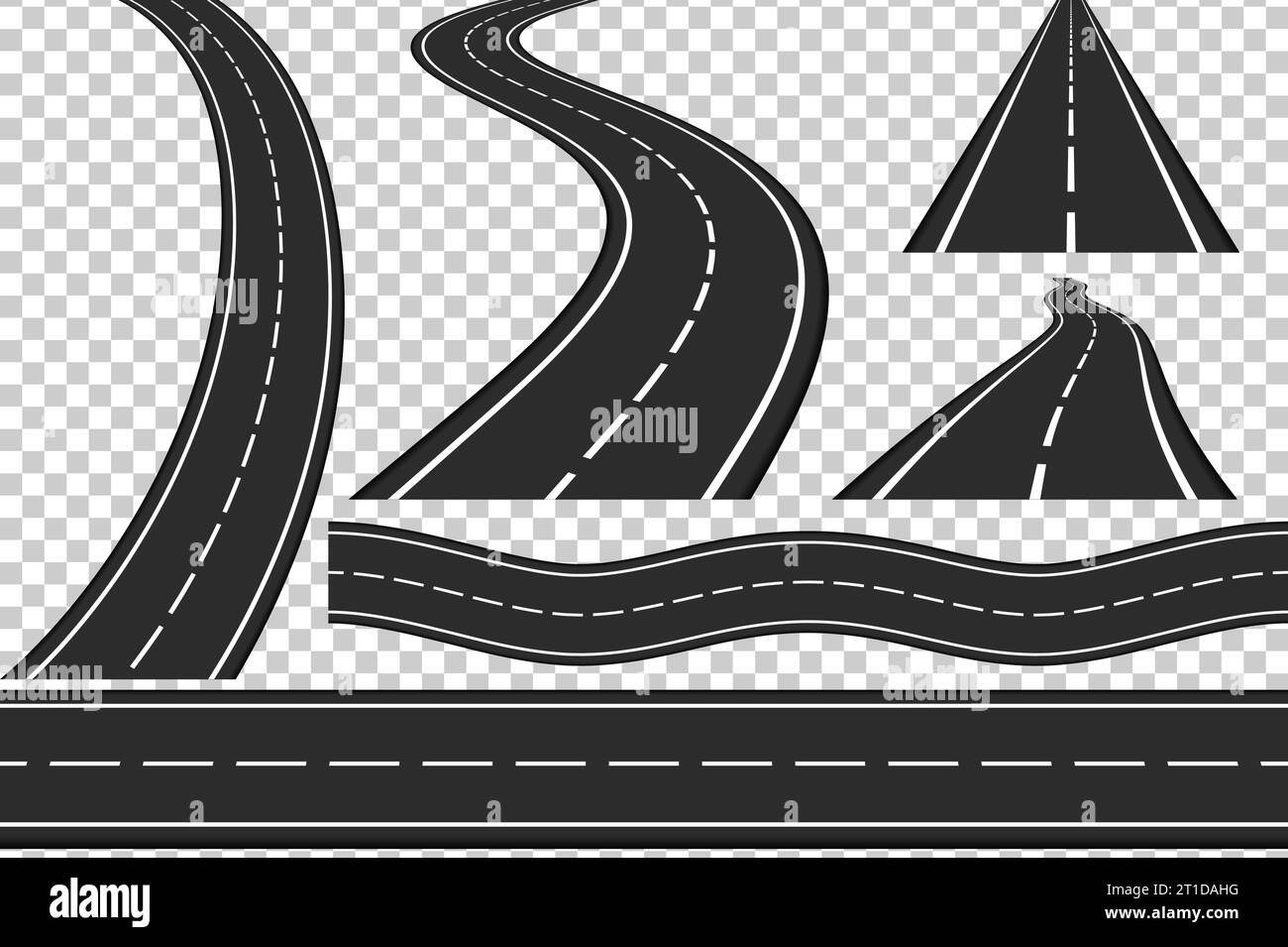 Set of new asphalt roads, vertical and horizontal roads, highway ...