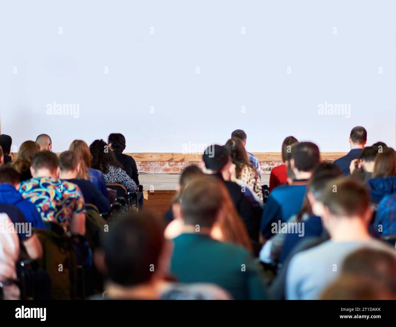 Adult people at big conference listen to speaker providing lecture on ...