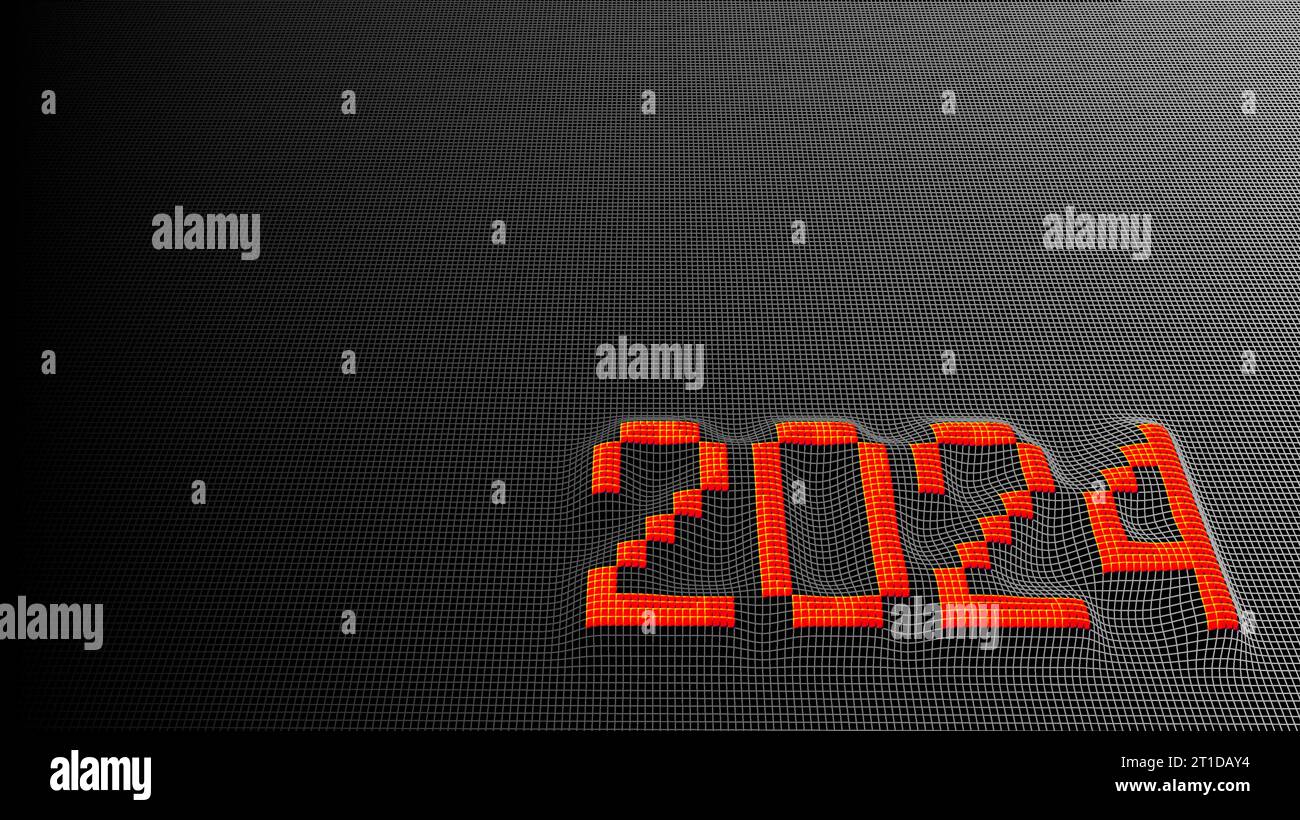 2024 New Year sign with technology grid in retro computer style ...
