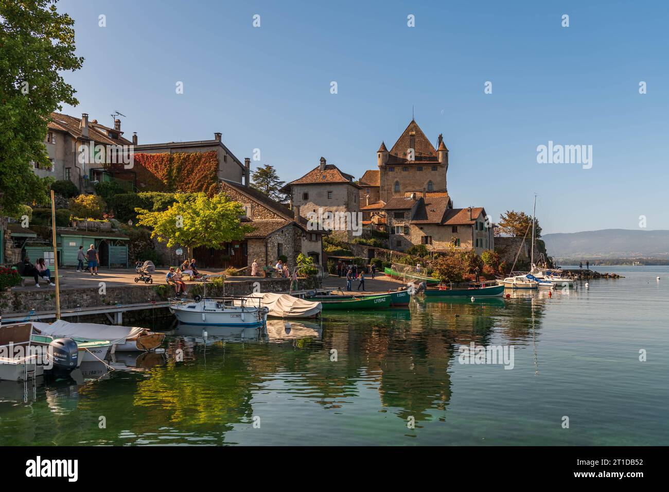 Yvoire Castle and small port, on Lake Geneva, in Haute-Savoie, France ...