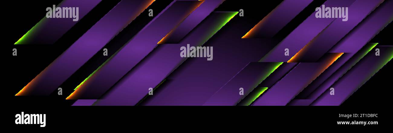 Futuristic dark violet technology background with orange green neon ...