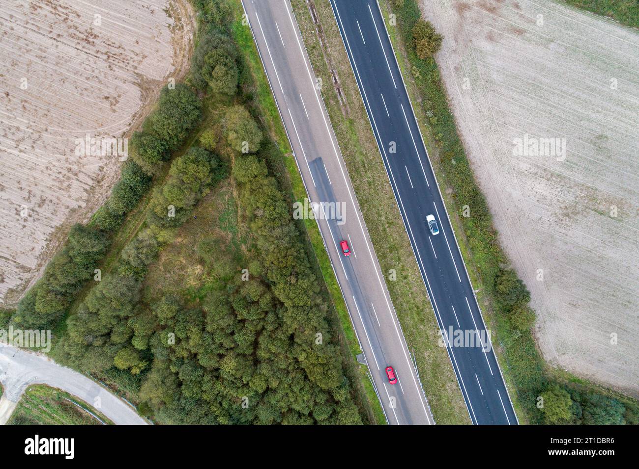 zenithal aerial view with drone of the A-52 highway in Galicia, Spain ...
