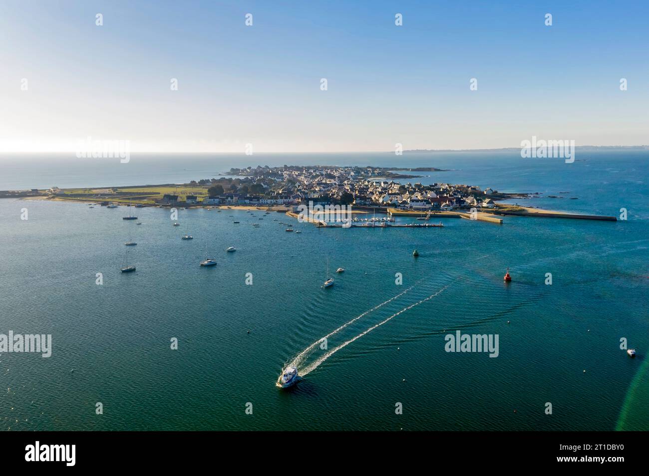 Aerial view over the Peninsula of Gavres (Brittany, north-western ...