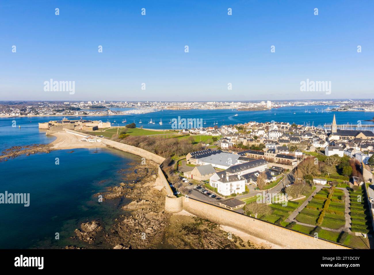 Port-Louis (Brittany, north-western France): aerial view of the town ...
