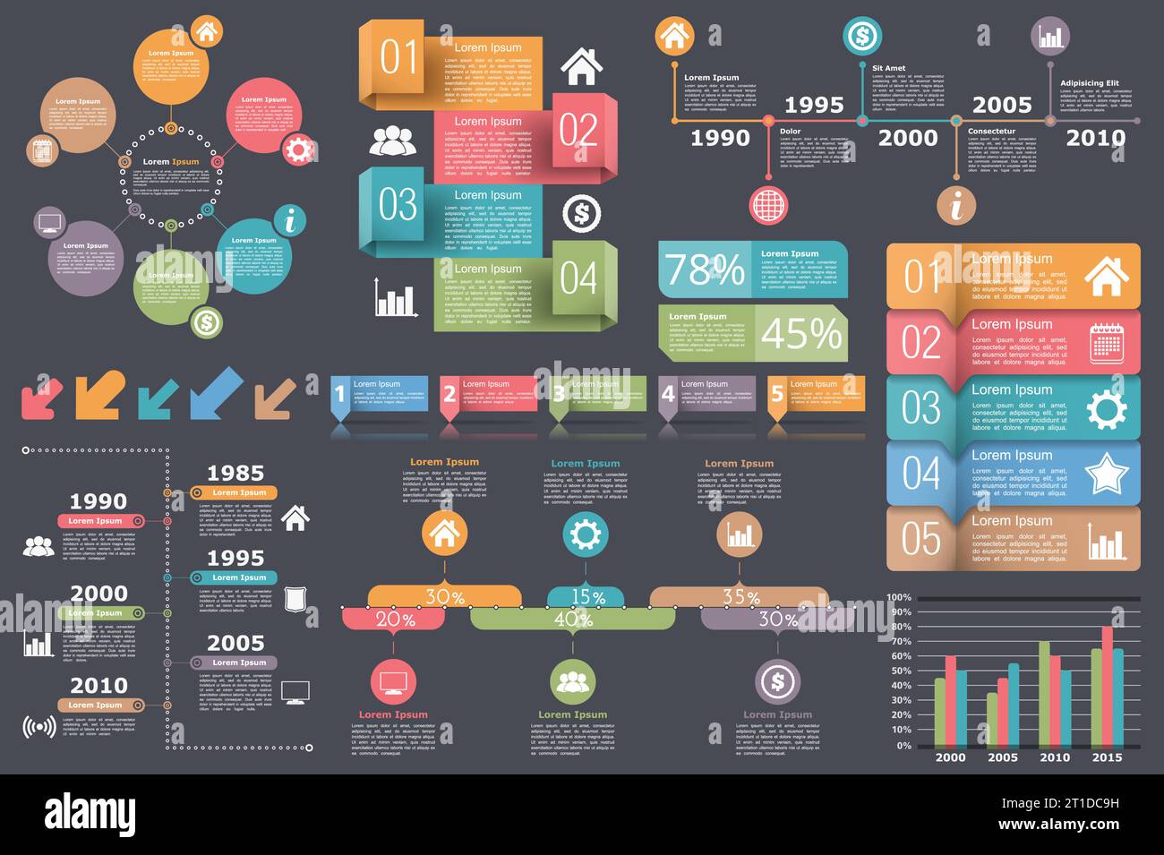 Set of infographic elements - circle diagram, timelines, arrows ...