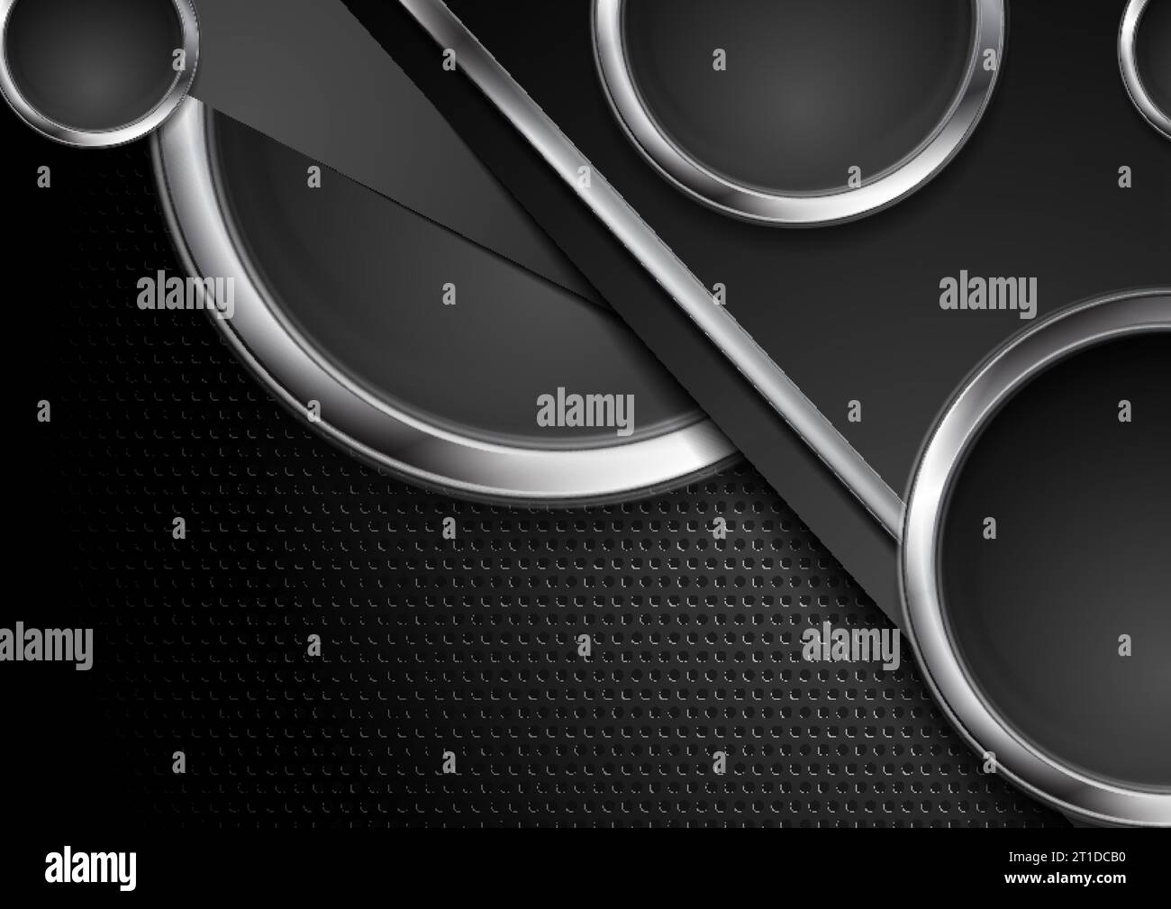 Silver metal stripes and circles on dark perforated background vector ...