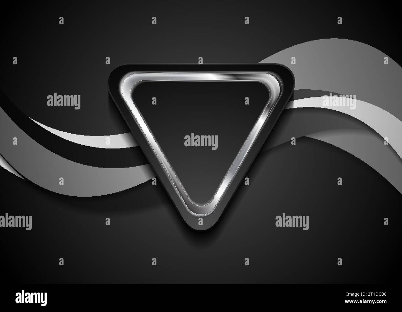 Grey waves and silver metal triangle frame abstract technology ...