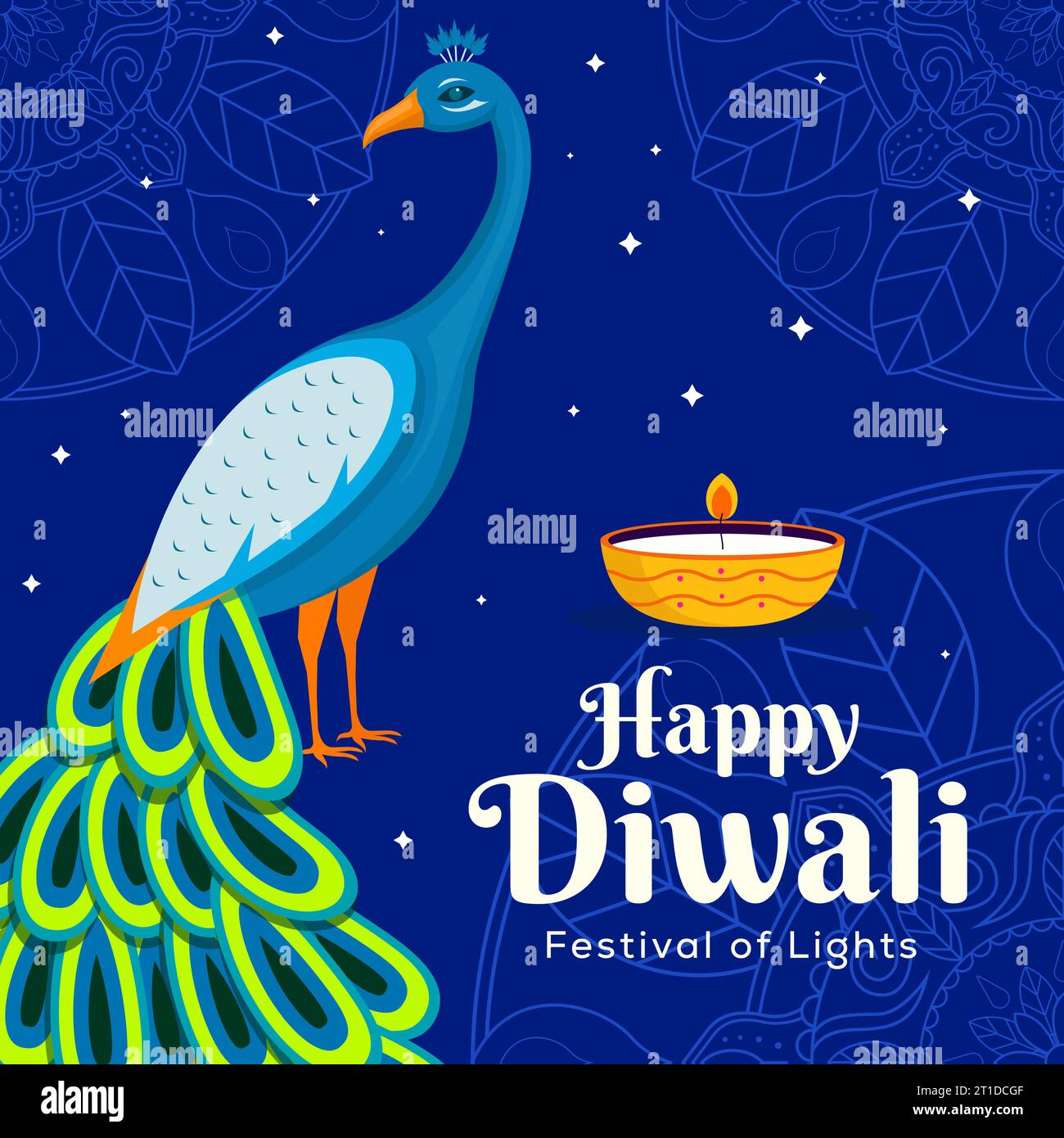 vector happy diwali festival of light illustration with peacock Stock ...