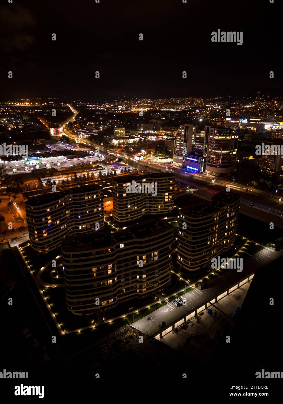 Aerial top view of Varna city at night. Night urban landscape Stock ...