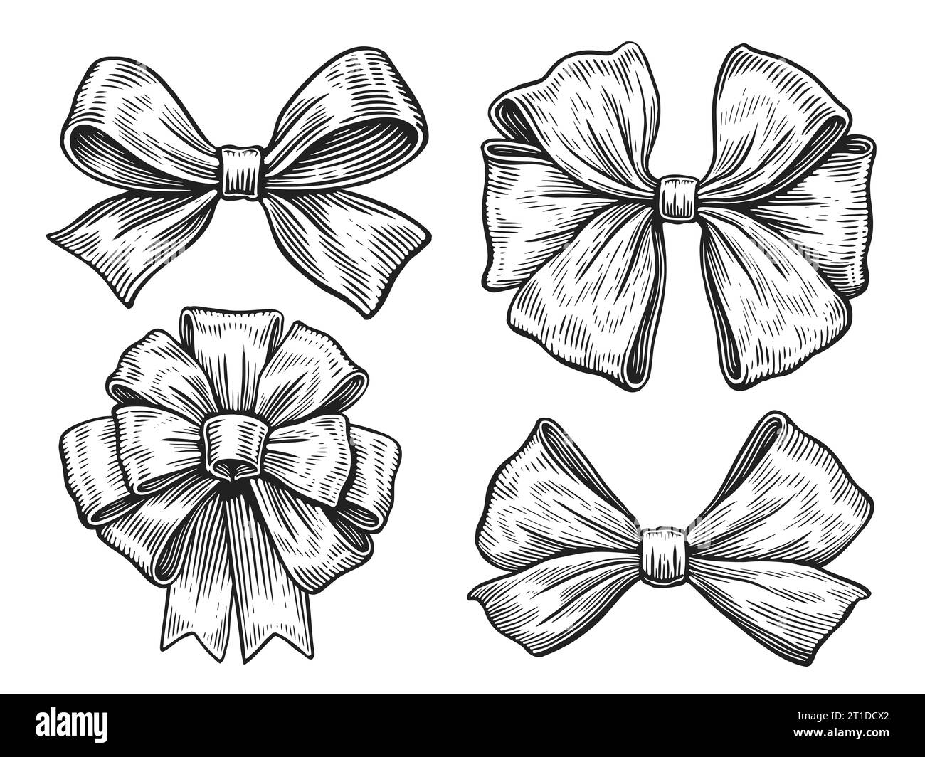 Hand drawn ribbon bow. Vintage engraving illustration in sketch style ...