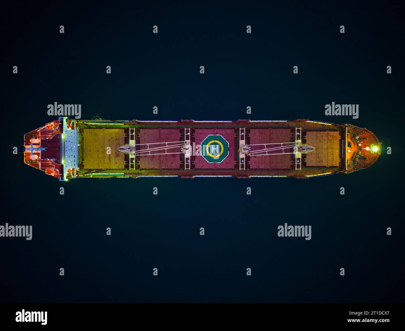 Aerial top view cargo bulk carrier ship on the sea at night Stock Photo ...