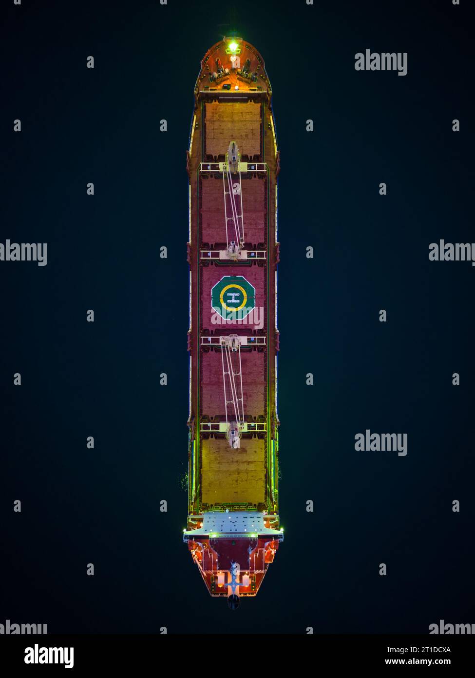 Aerial top view cargo bulk carrier ship on the sea at night Stock Photo ...