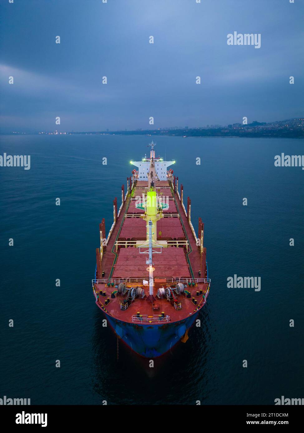 Aerial top view cargo bulk carrier ship on the sea at night Stock Photo ...