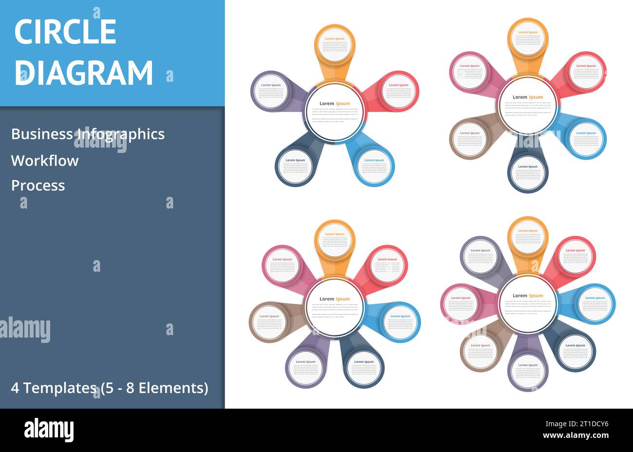 Circle diagrams for infographics, five, six, seven and eight elements ...