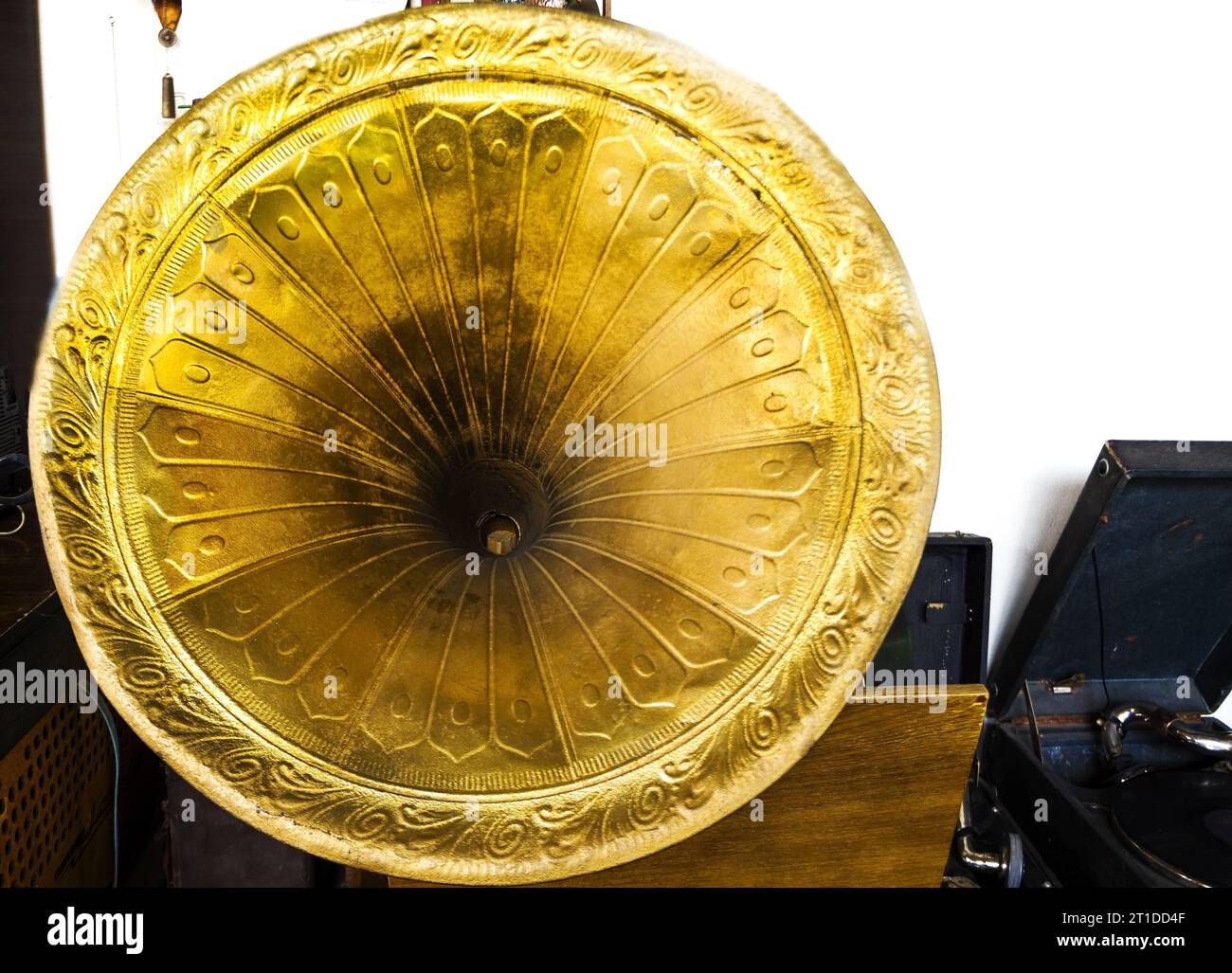 Old golden record player. Vintage gramophone First musical record ...