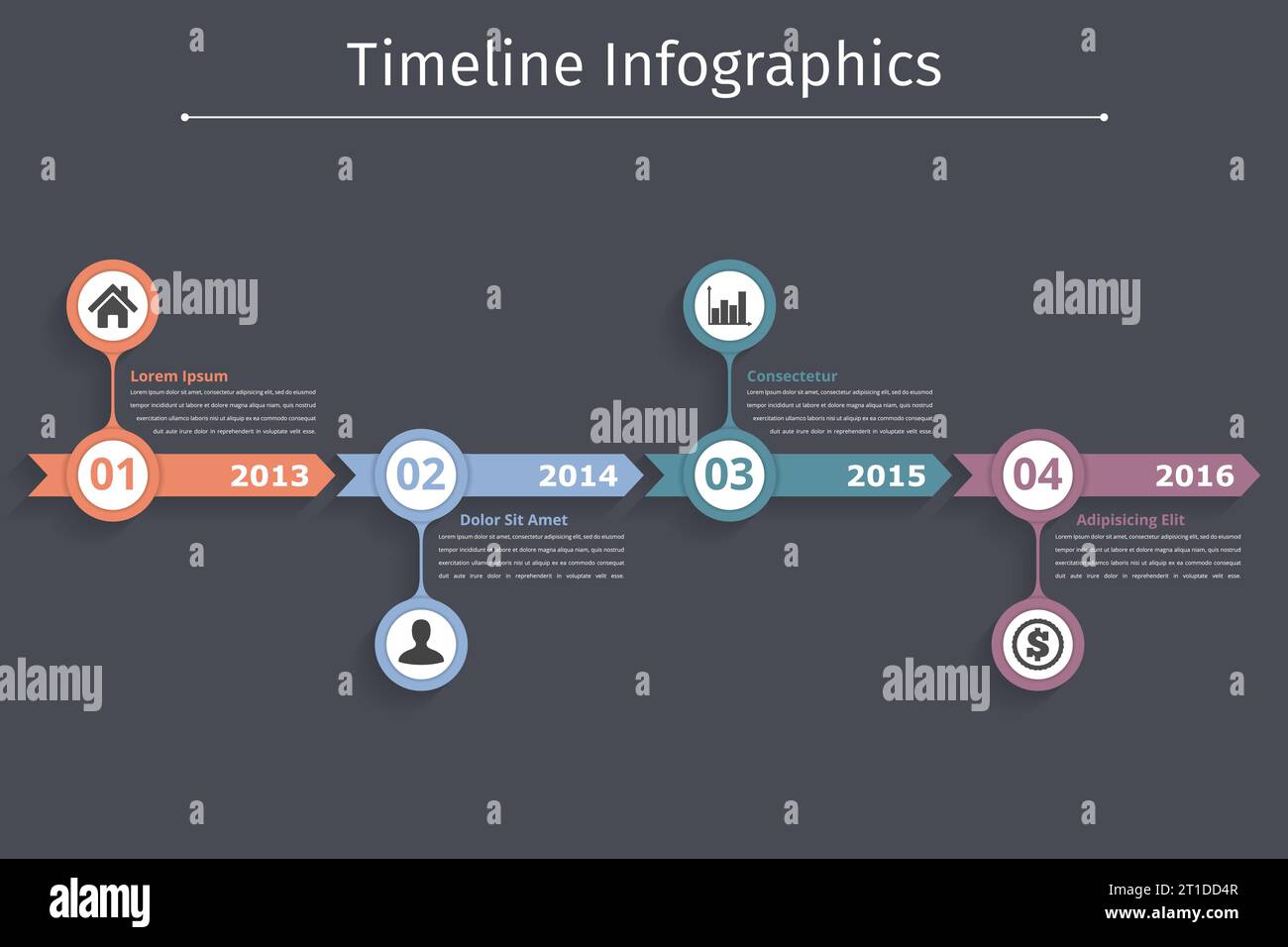 Timeline infographics template with arrows, flowchart, workflow or ...