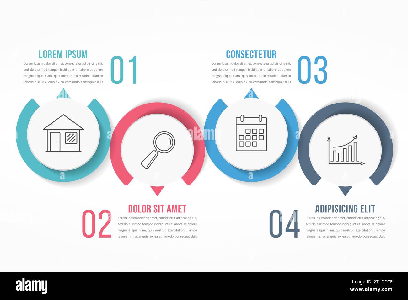 Process diagram template with circles, flowchart or workflow with four ...