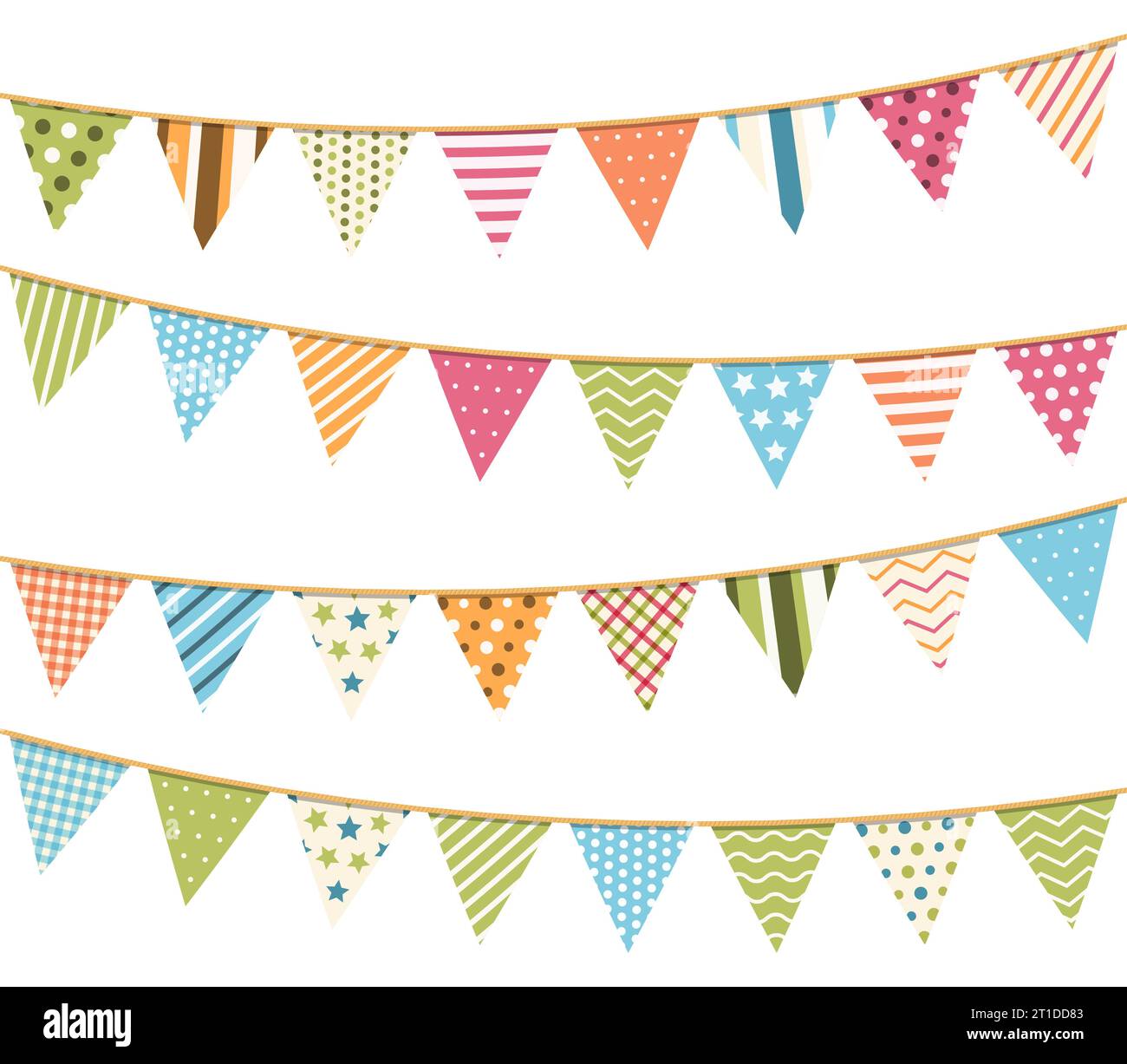 Different colorful bunting for decoration of invitations, greeting ...