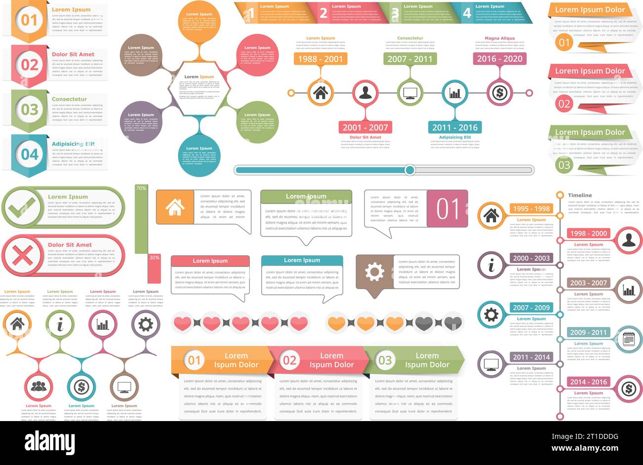 Infographic elements - objects with numbers amd text, timeline ...