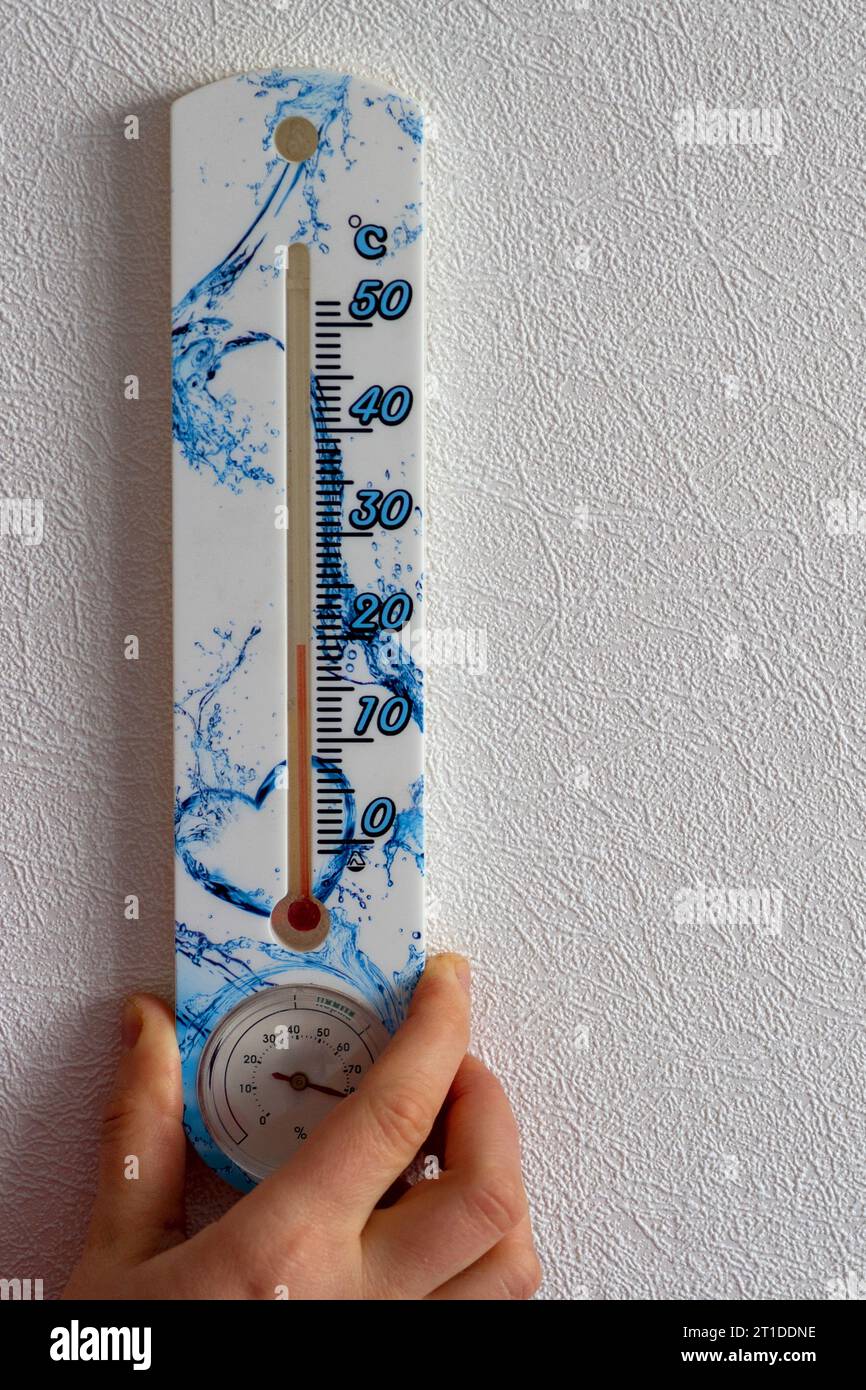 The huge thermometer. measuring instrument. Room temperature concept ...