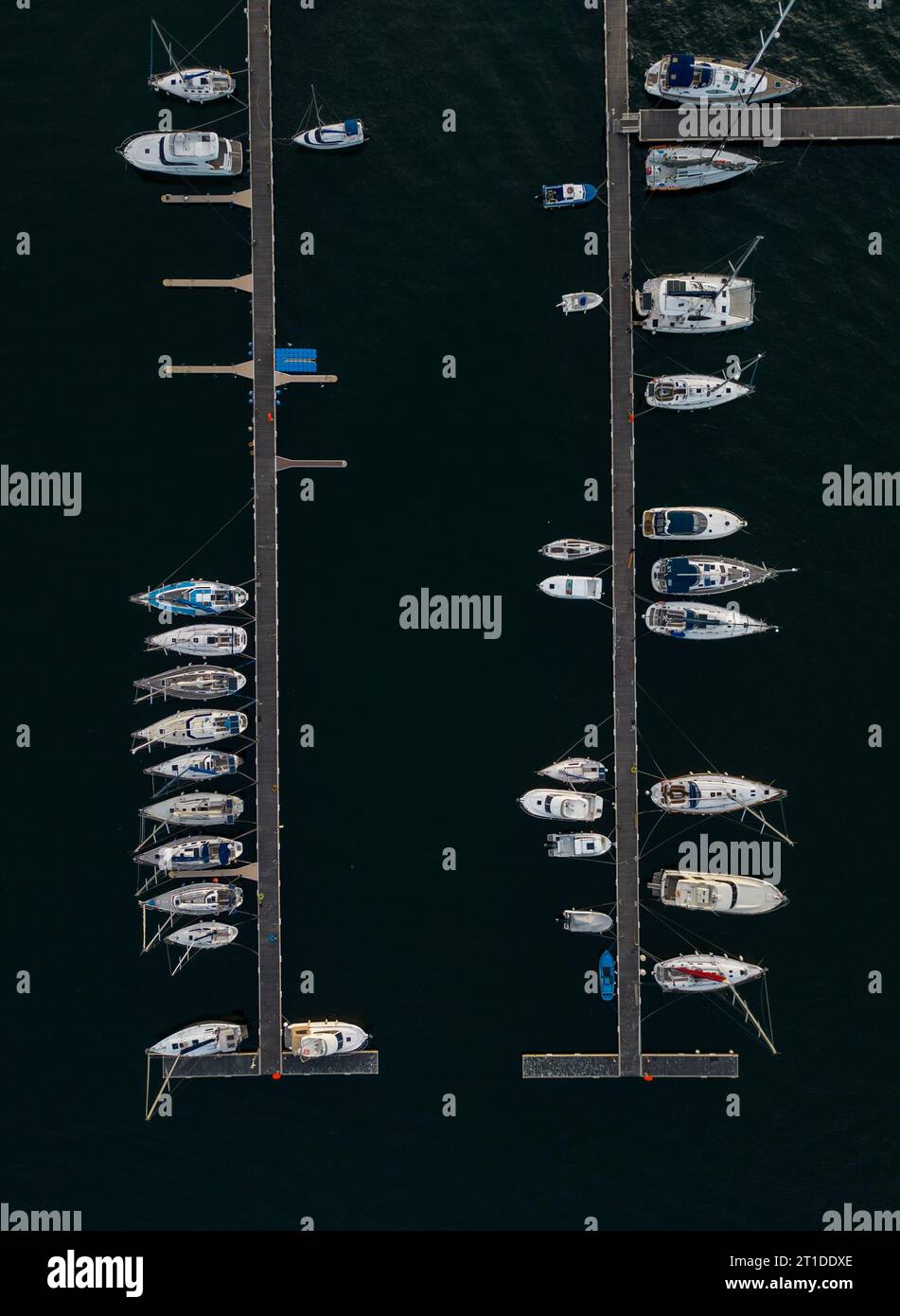 Aerial top down view of boats in the marina. Sozopol Bulgaria Stock ...