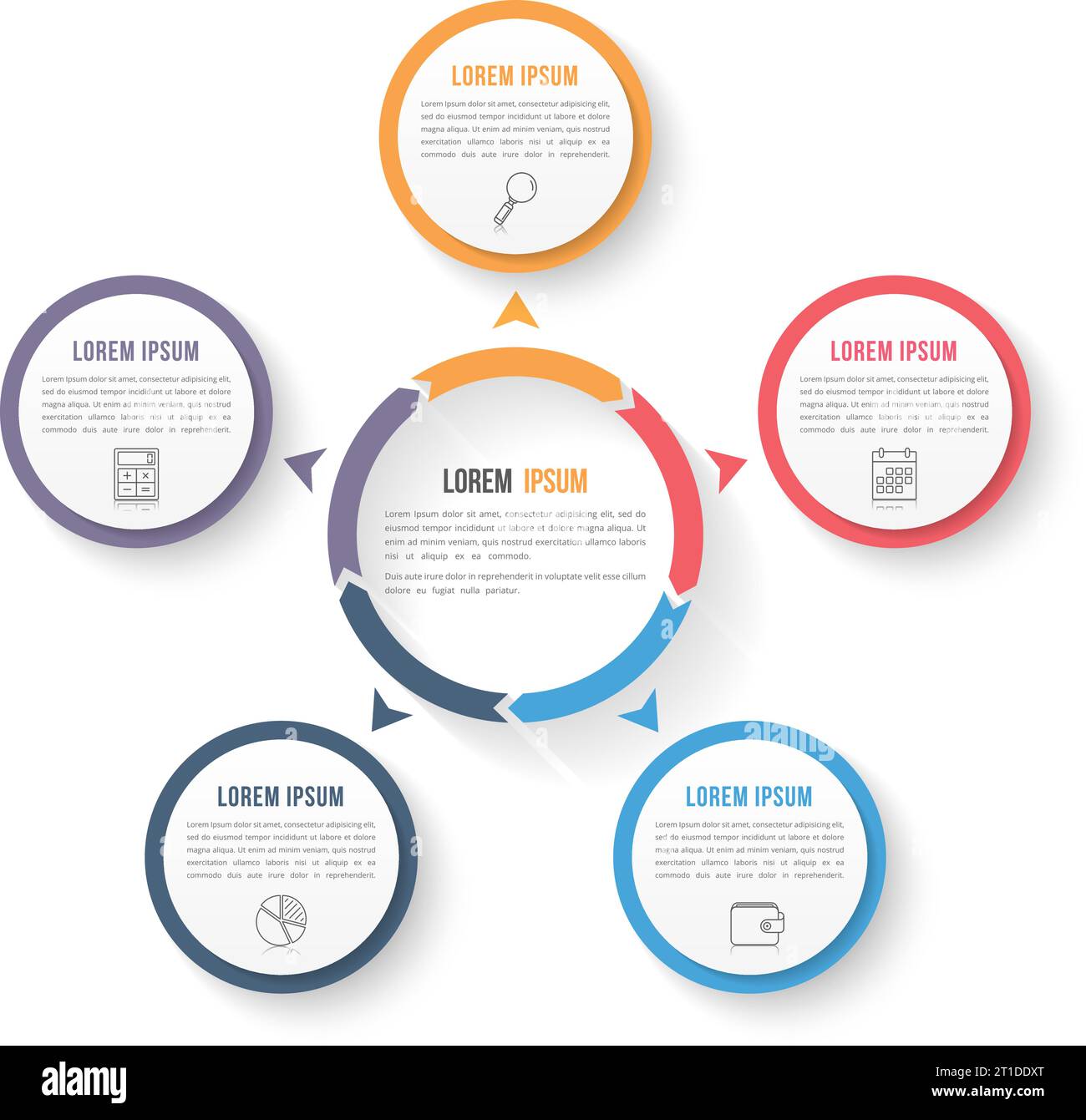 Circle infographic template with five elements, steps or options ...