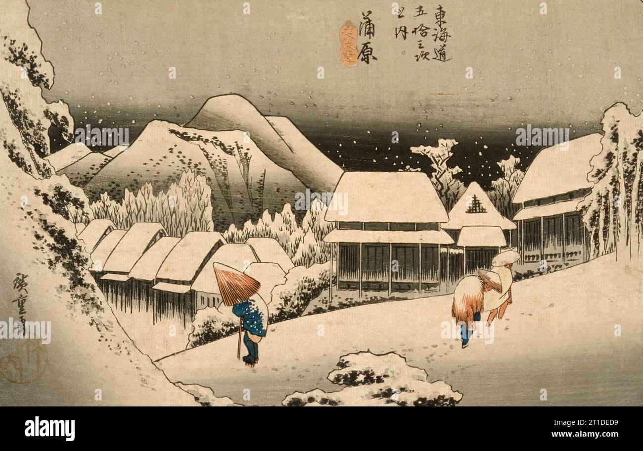 Evening Snow at Kambara, between circa 1833 and circa 1834. From Fifty ...