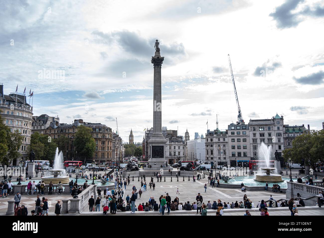London, England - Trafalgar Square in the center of London with galleries, museums, status of ...