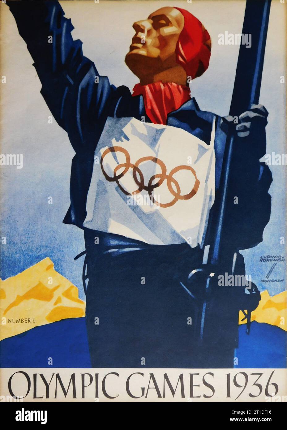 Artwork of Olympic Skier by LUDWIG HOHLWEIN publicity for IVth OLYMPIC ...